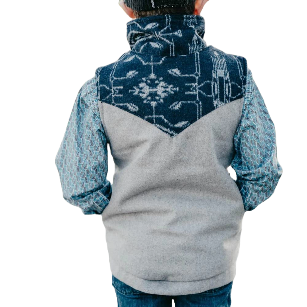 Cinch Youth Boy's Grey & Aztec Contrast Print Wooly Vest MWV5050003 ...