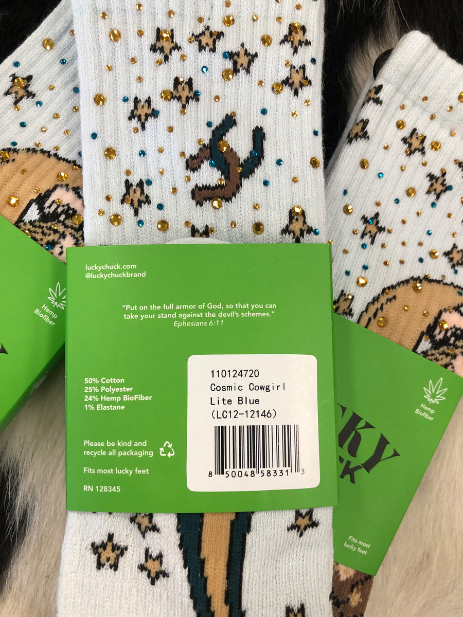 Lucky Chuck - Cosmic Cowgirl Light Blue Performance Socks – The Tack House